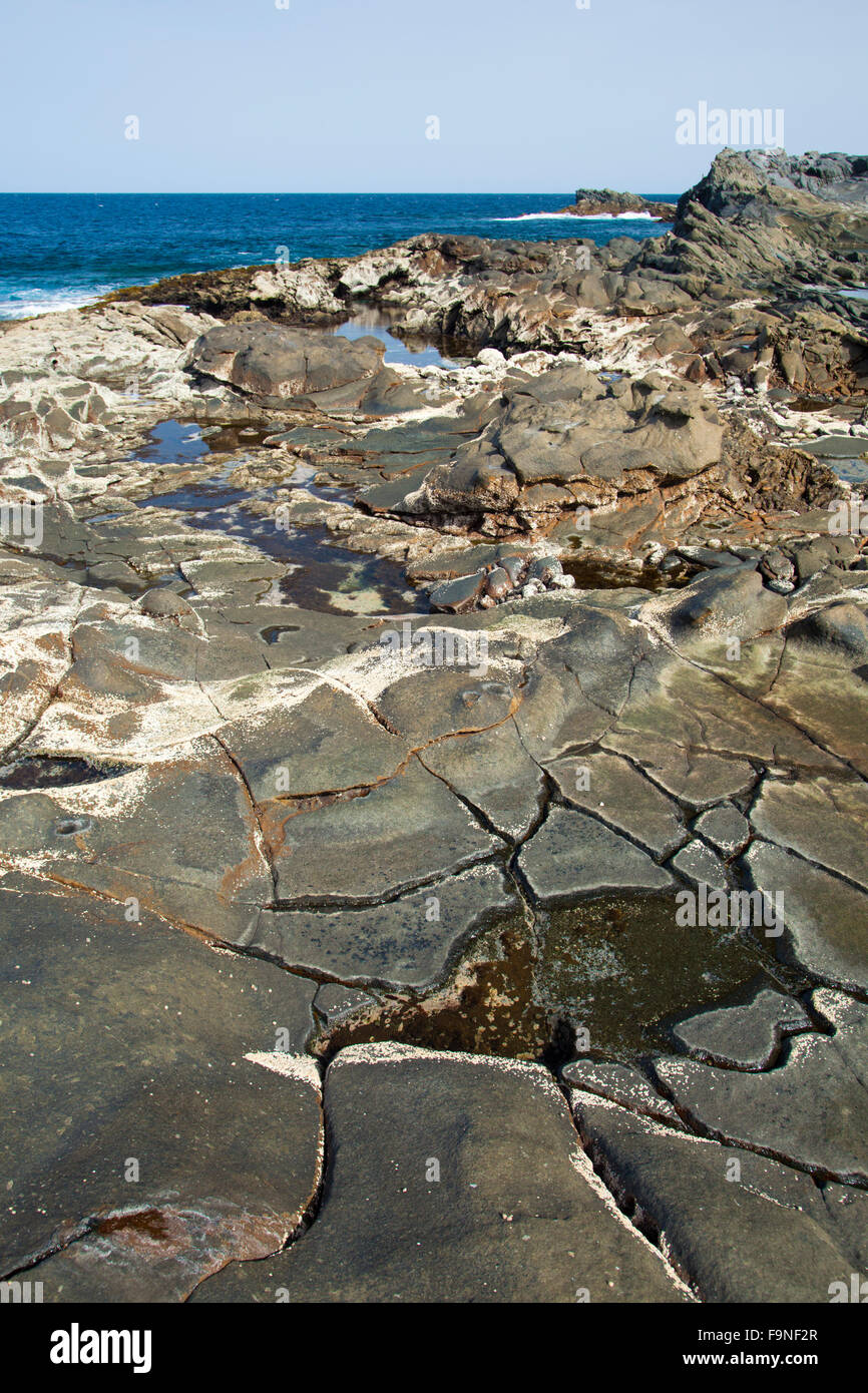 Gran Canaria, Banaderos area, calm rock pools, ocean at low tide Stock ...