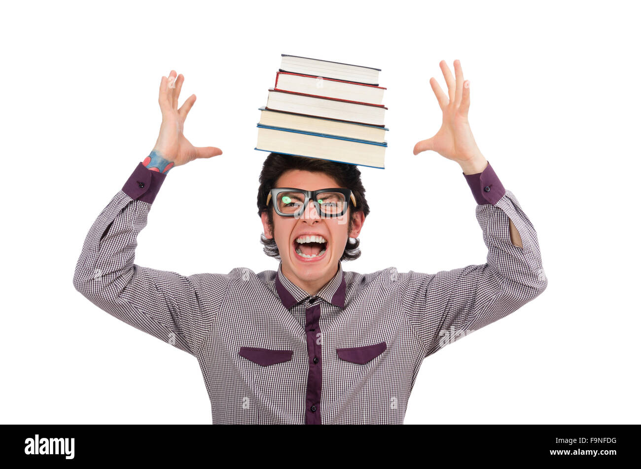 Student with books isolated on white Stock Photo - Alamy