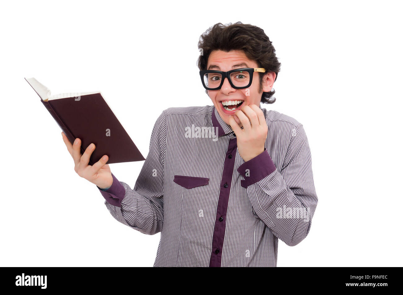 Student with book isolated on white Stock Photo - Alamy