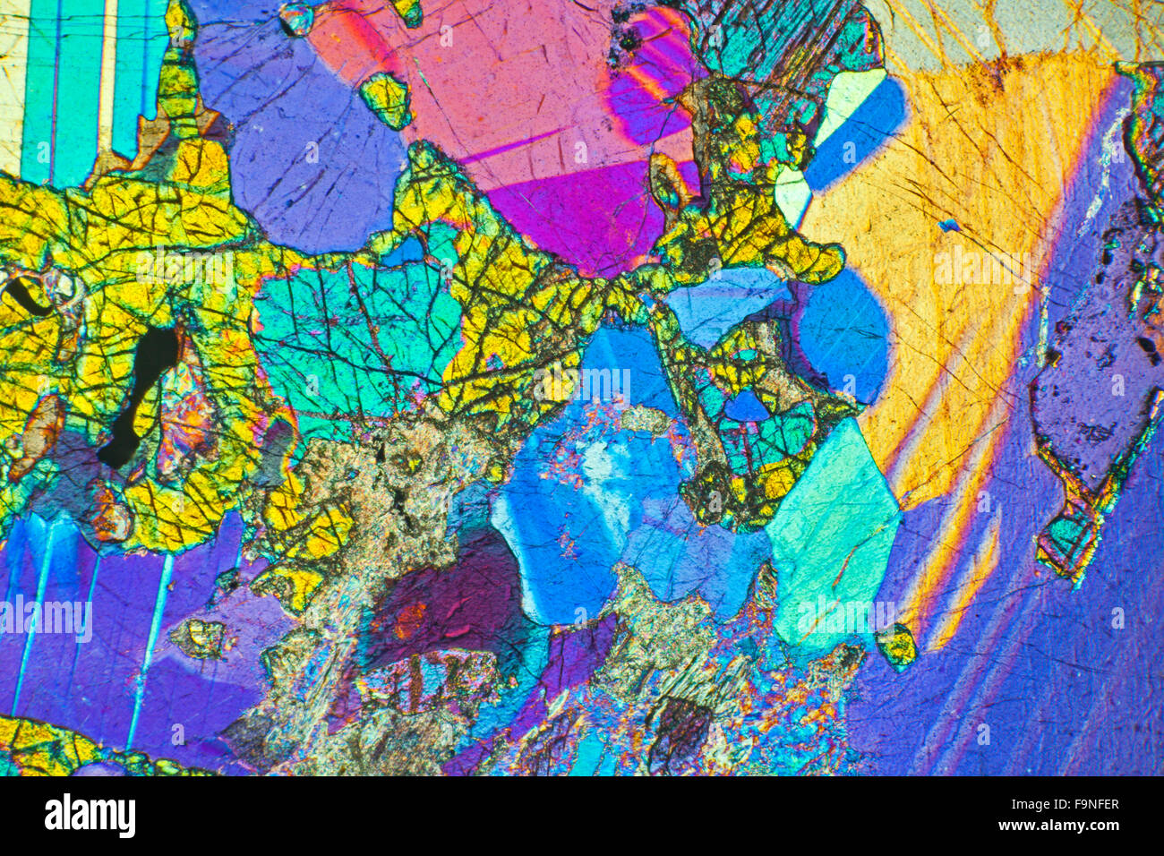 Olivine Norite Gabbro mineral cross polarized photomicrograph showing ...