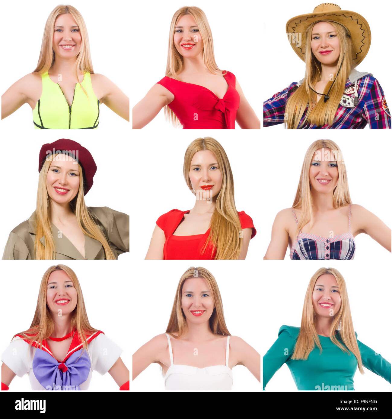 Collage of many faces from same model Stock Photo - Alamy