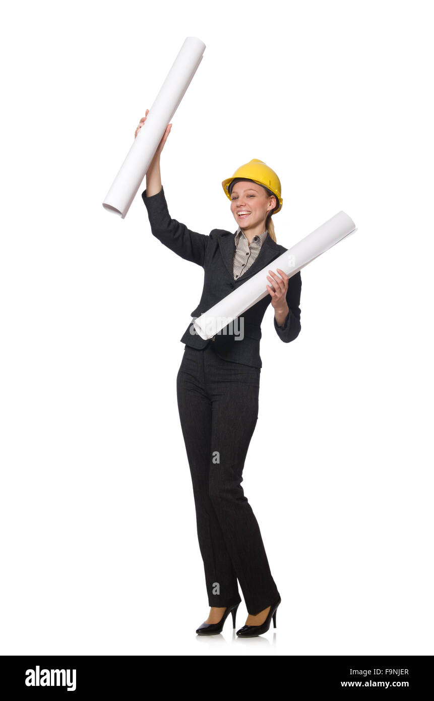 Woman engineer with draft papers Stock Photo - Alamy