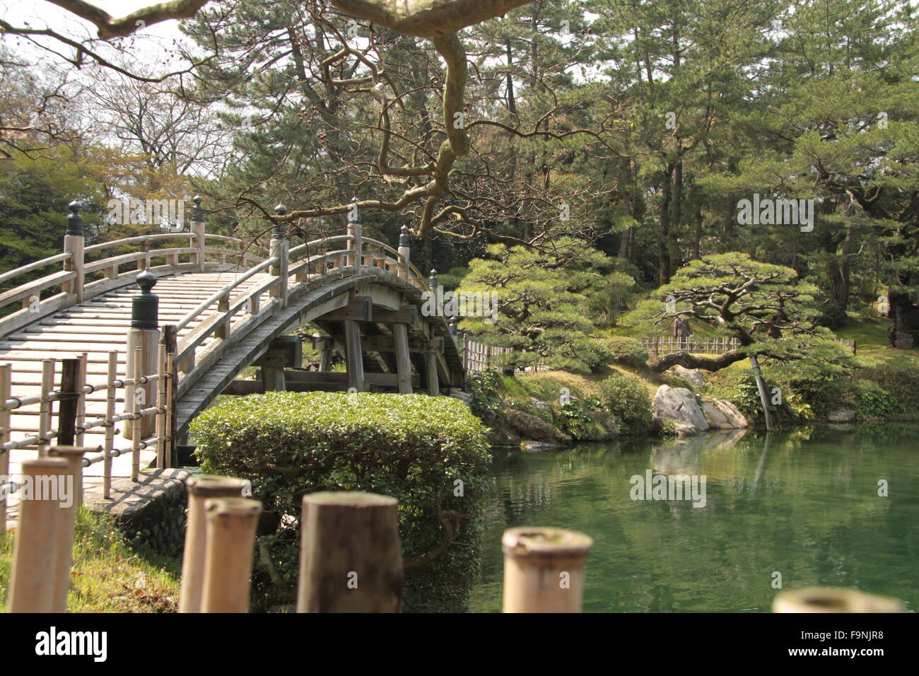 Japanese bridge over pond Stock Photo - Alamy