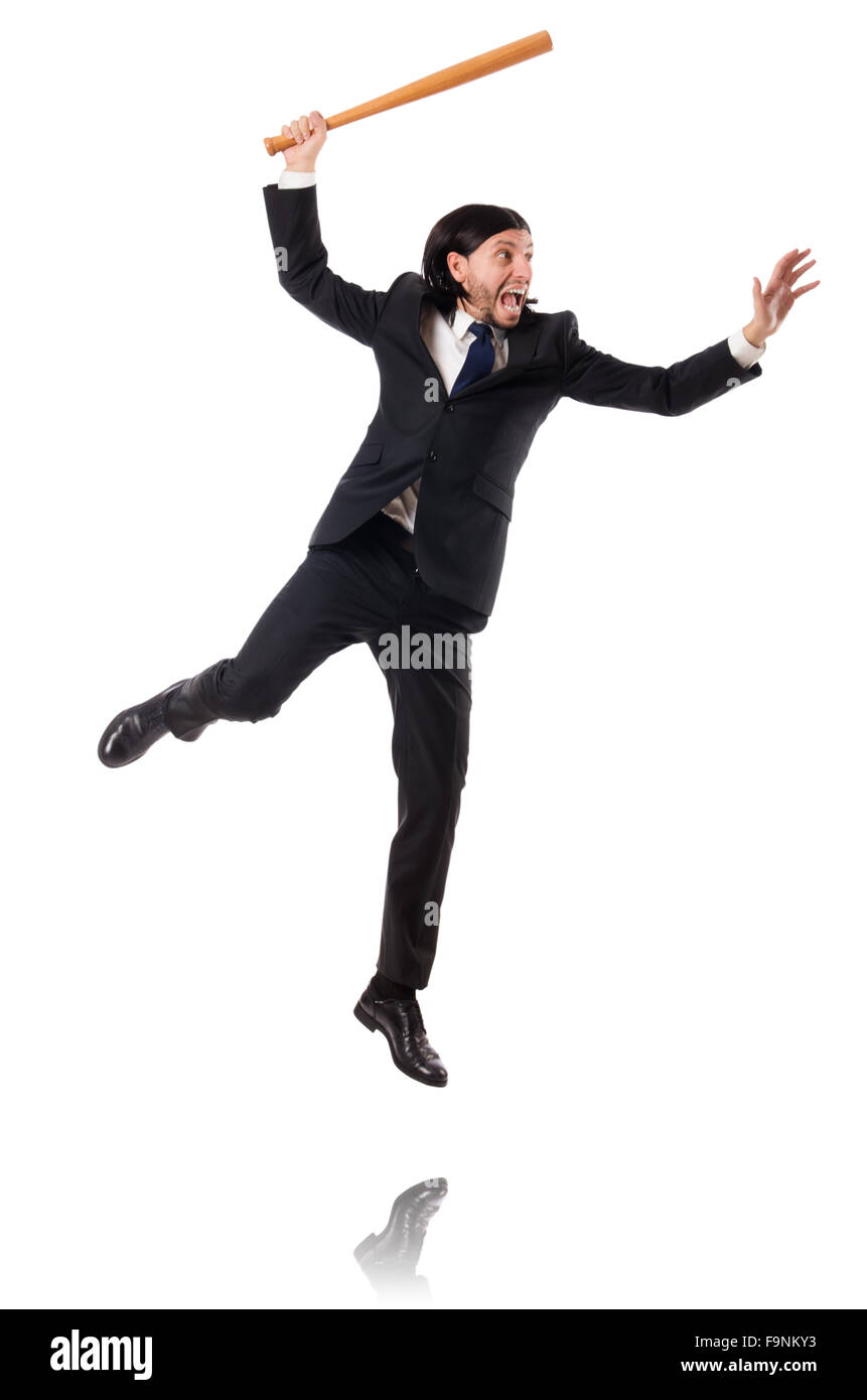 Young elegant man holding bat isolated on white Stock Photo - Alamy