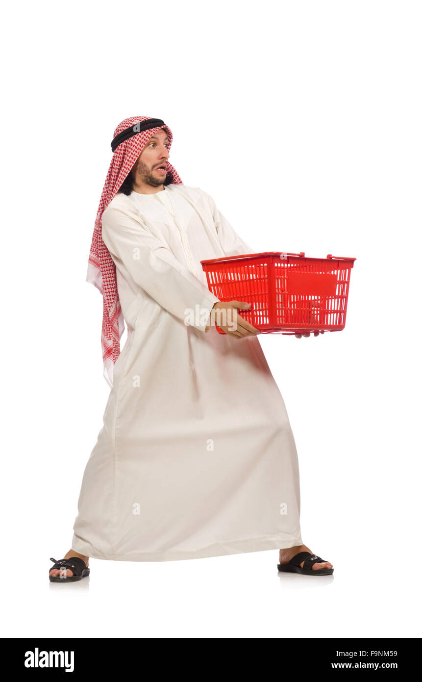 Arab man doing shopping isolated on white Stock Photo - Alamy