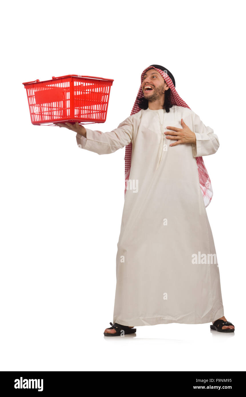 Arab man doing shopping isolated on white Stock Photo - Alamy