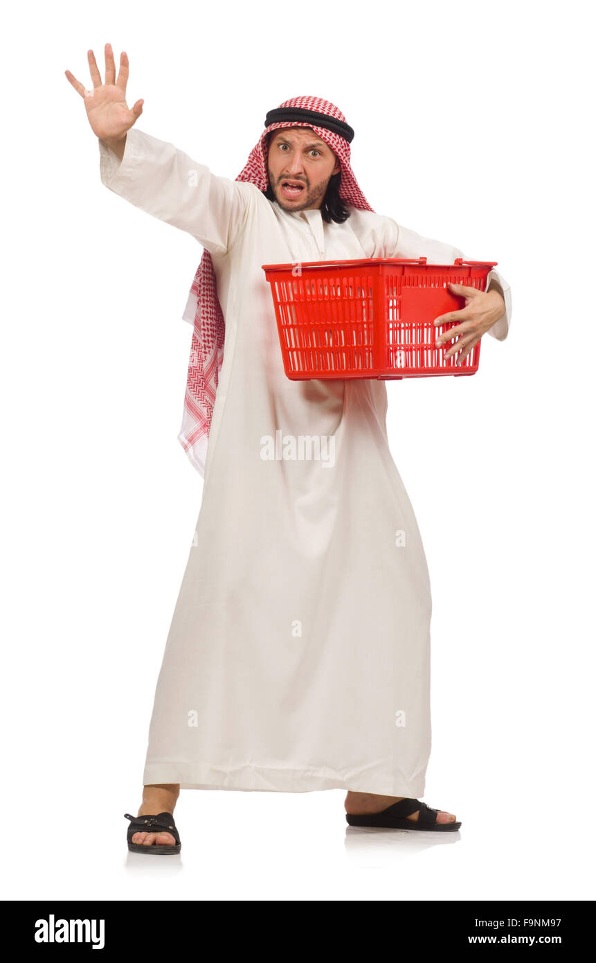 Arab man doing shopping isolated on white Stock Photo - Alamy