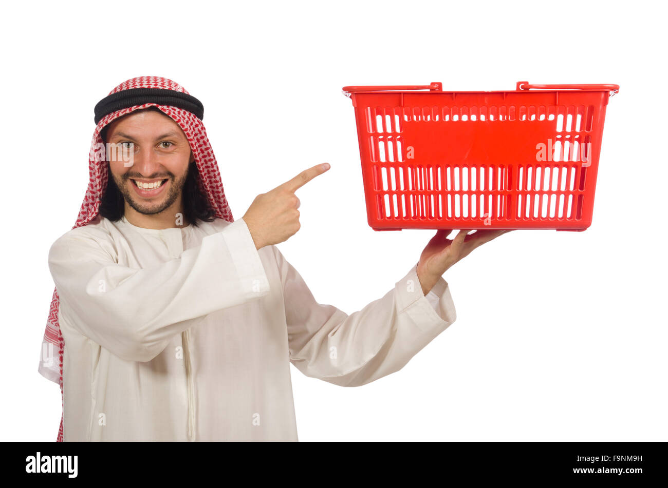 Arab man doing shopping isolated on white Stock Photo - Alamy