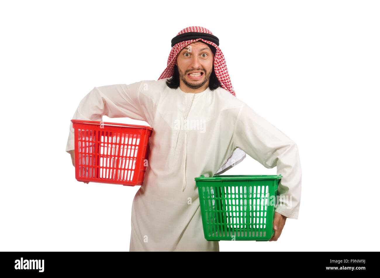 Arab man doing shopping isolated on white Stock Photo - Alamy