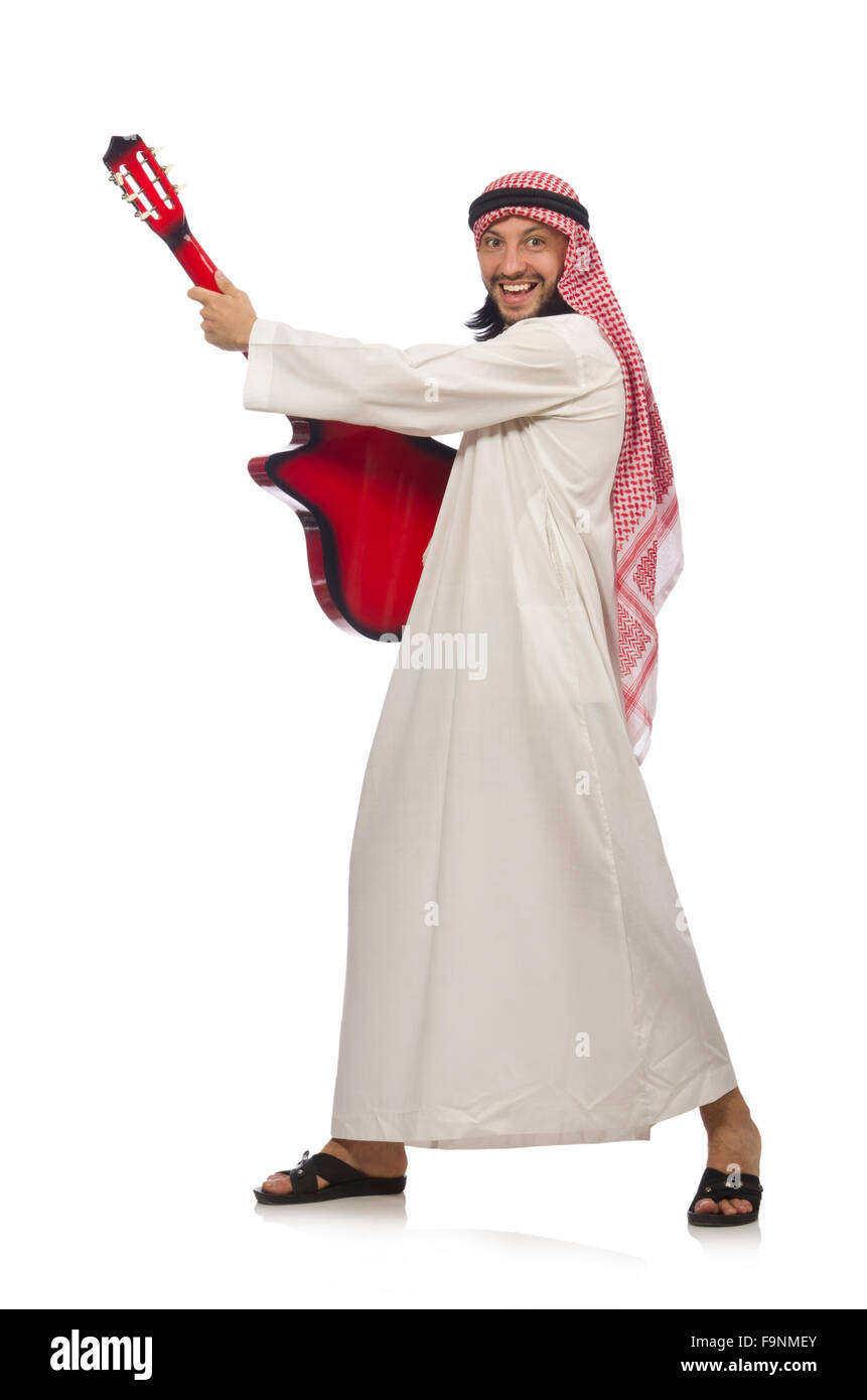 Arab man playing isolated on white Stock Photo - Alamy