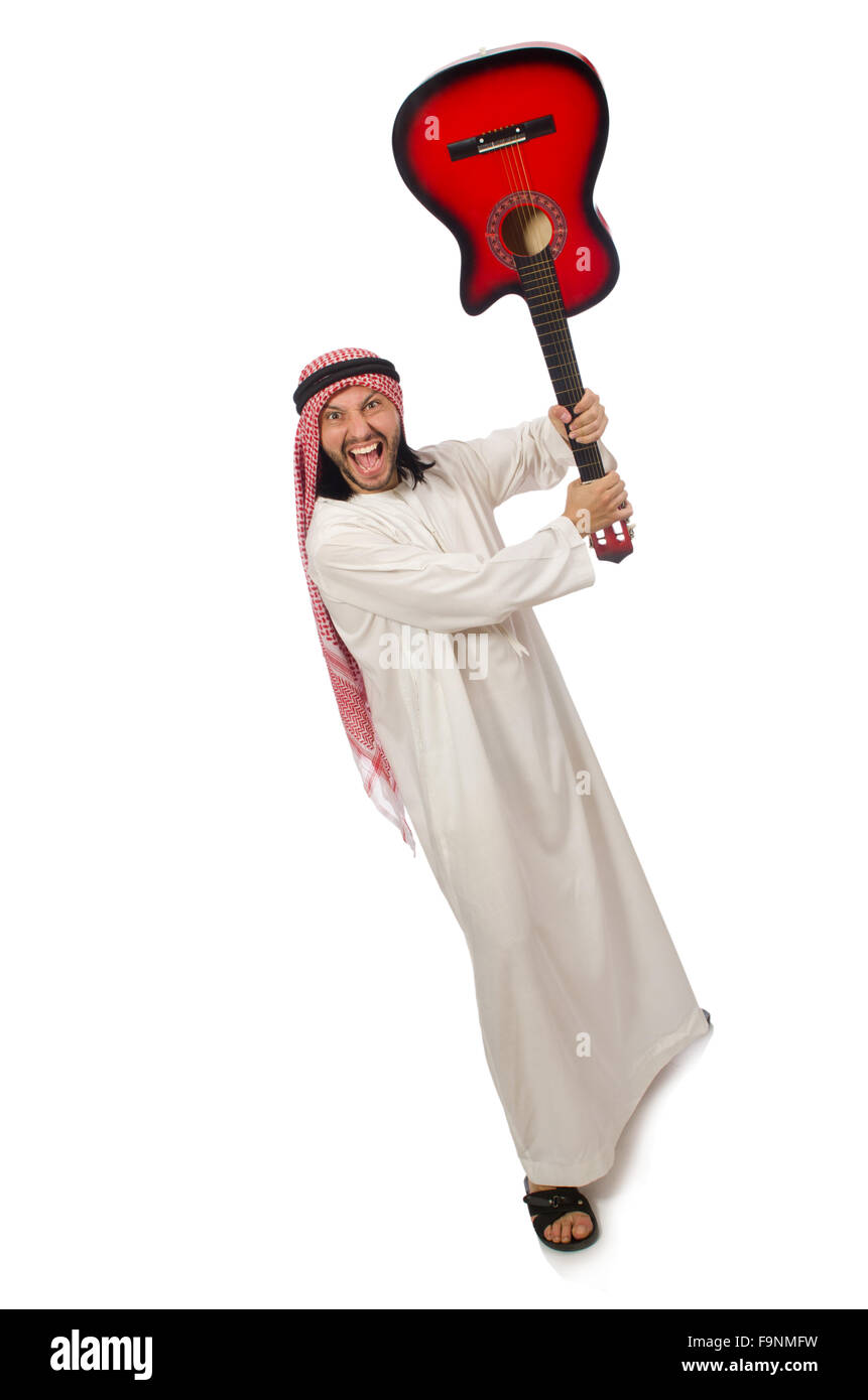Arab man playing isolated on white Stock Photo - Alamy