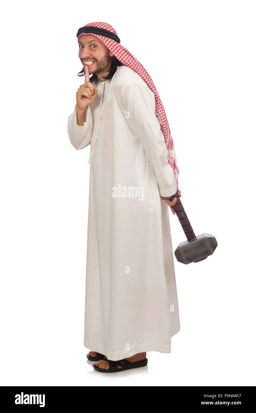 Angry arab man with hammer isolated on white Stock Photo - Alamy