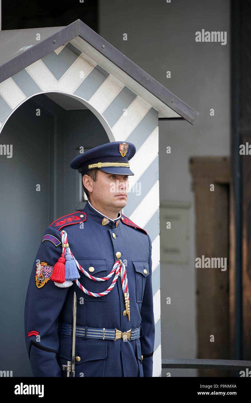 Czech Republic soldier guarding the entrance to the Castle area in ...