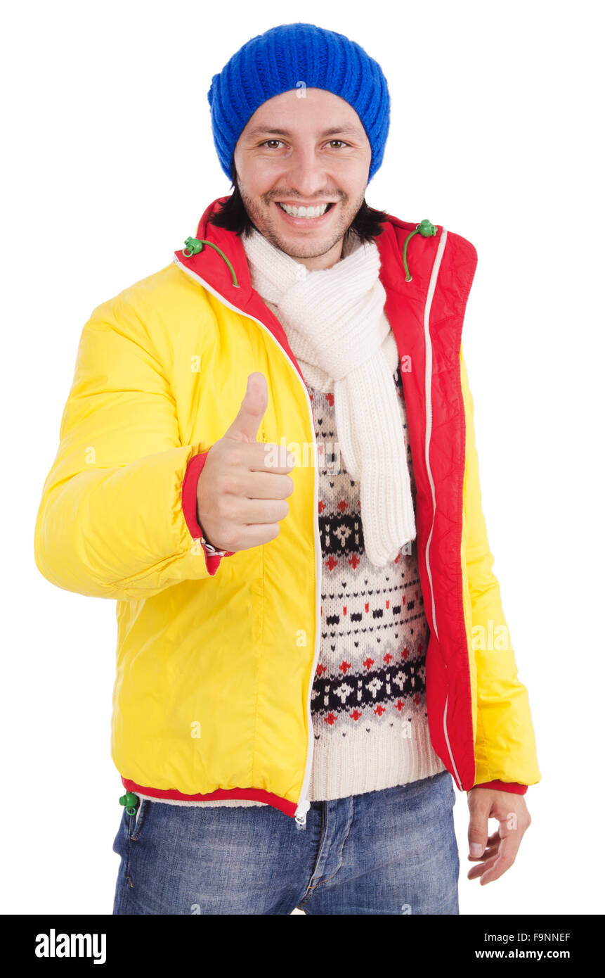 Young man in winter clothes isolated on white Stock Photo - Alamy