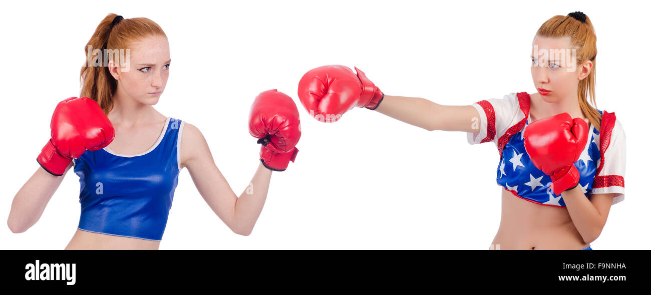 Women boxing isolated on white Stock Photo - Alamy