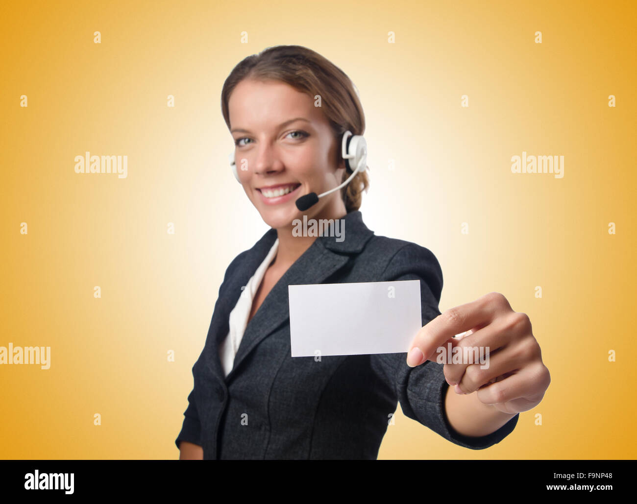 Call center operator with blank message Stock Photo - Alamy