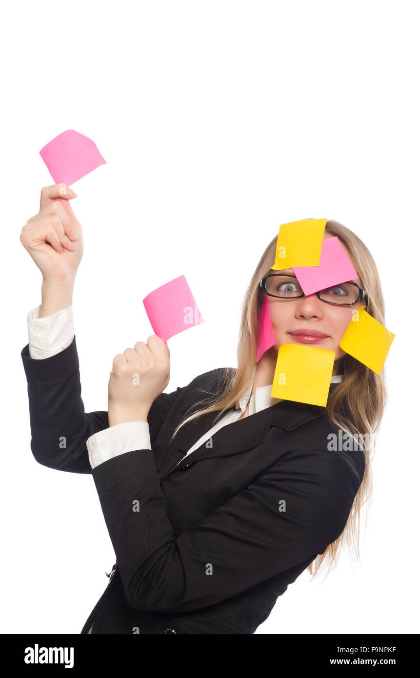 Woman with reminders isolated on white Stock Photo - Alamy