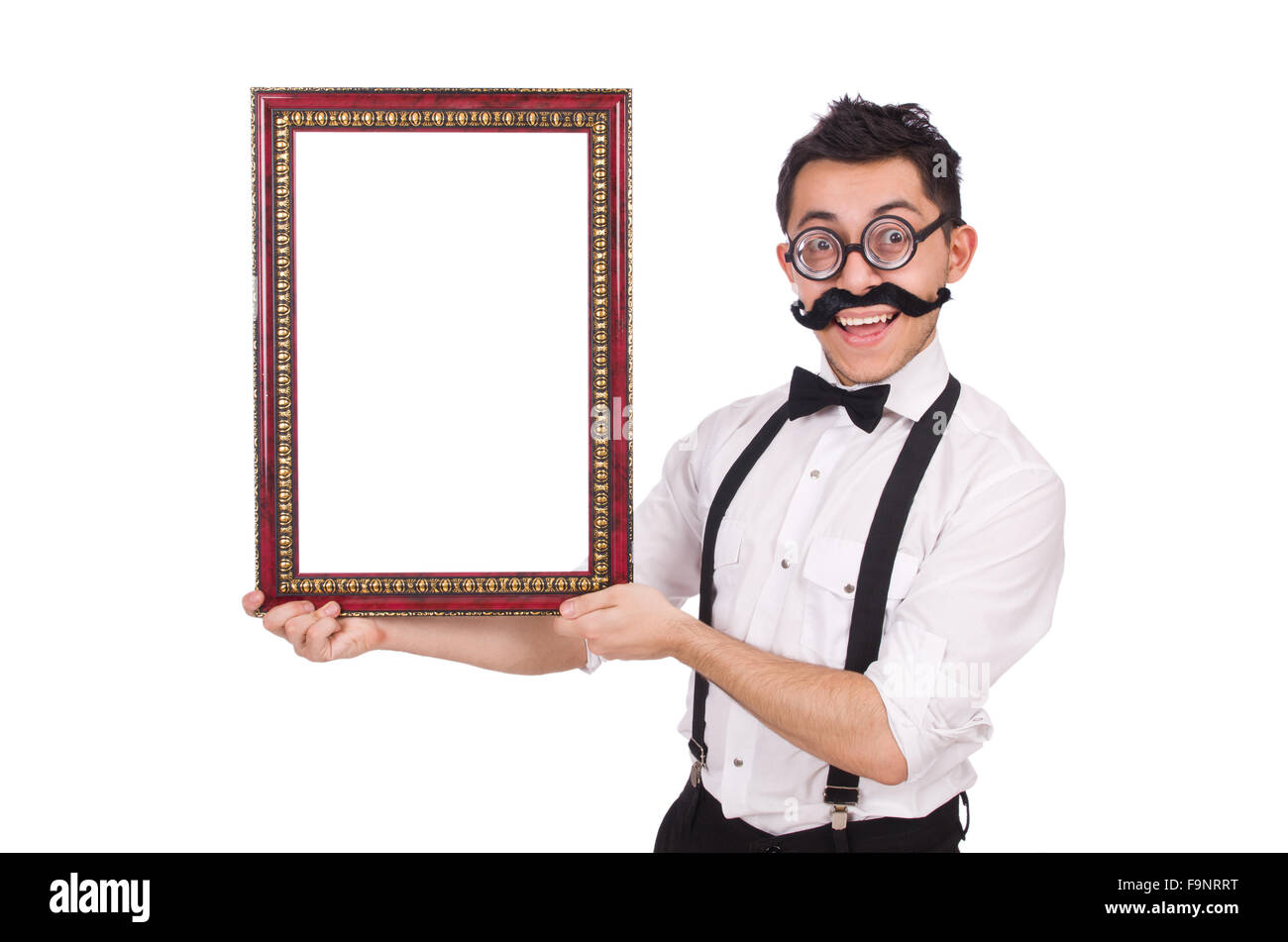 Young man with frame isolated on white Stock Photo - Alamy