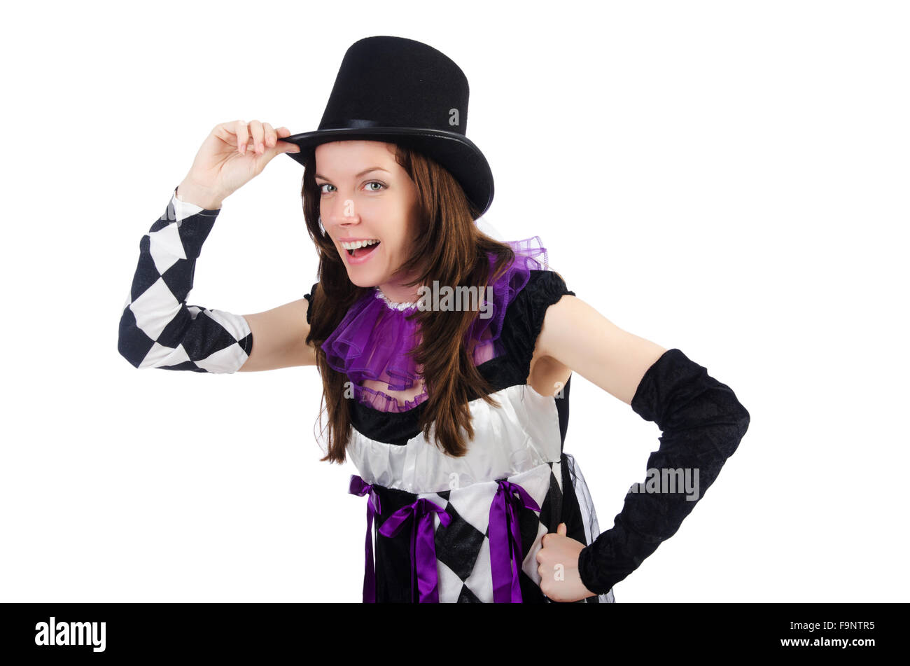 Pretty girl in jester costume isolated on white Stock Photo - Alamy
