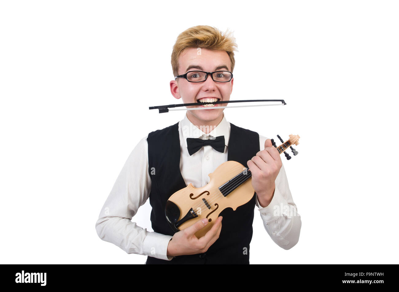 Funny violin player isolated on white Stock Photo - Alamy