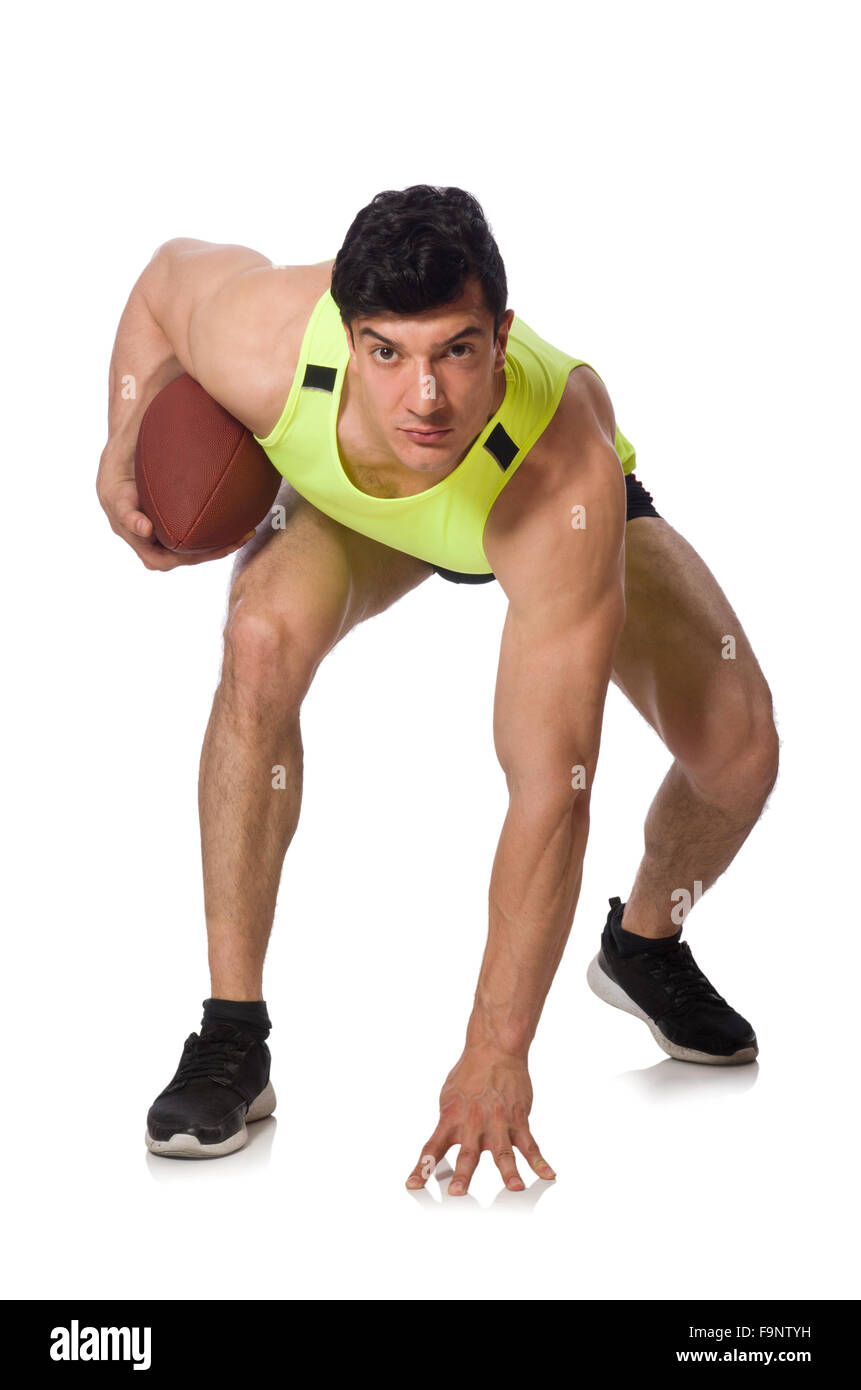 Man playing american football isolated on white Stock Photo - Alamy