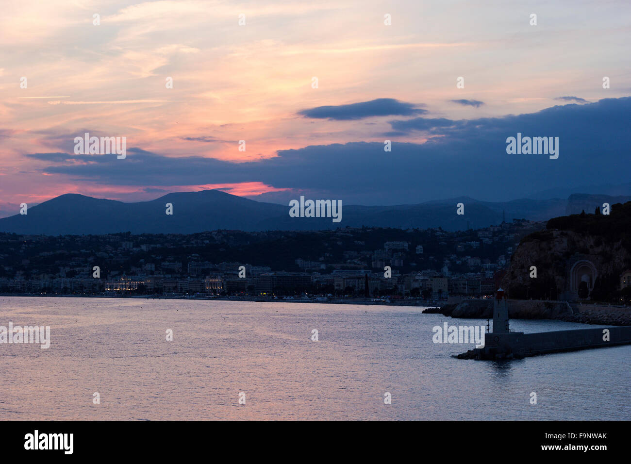 View on French Riviera during a beautiful sunset Stock Photo - Alamy