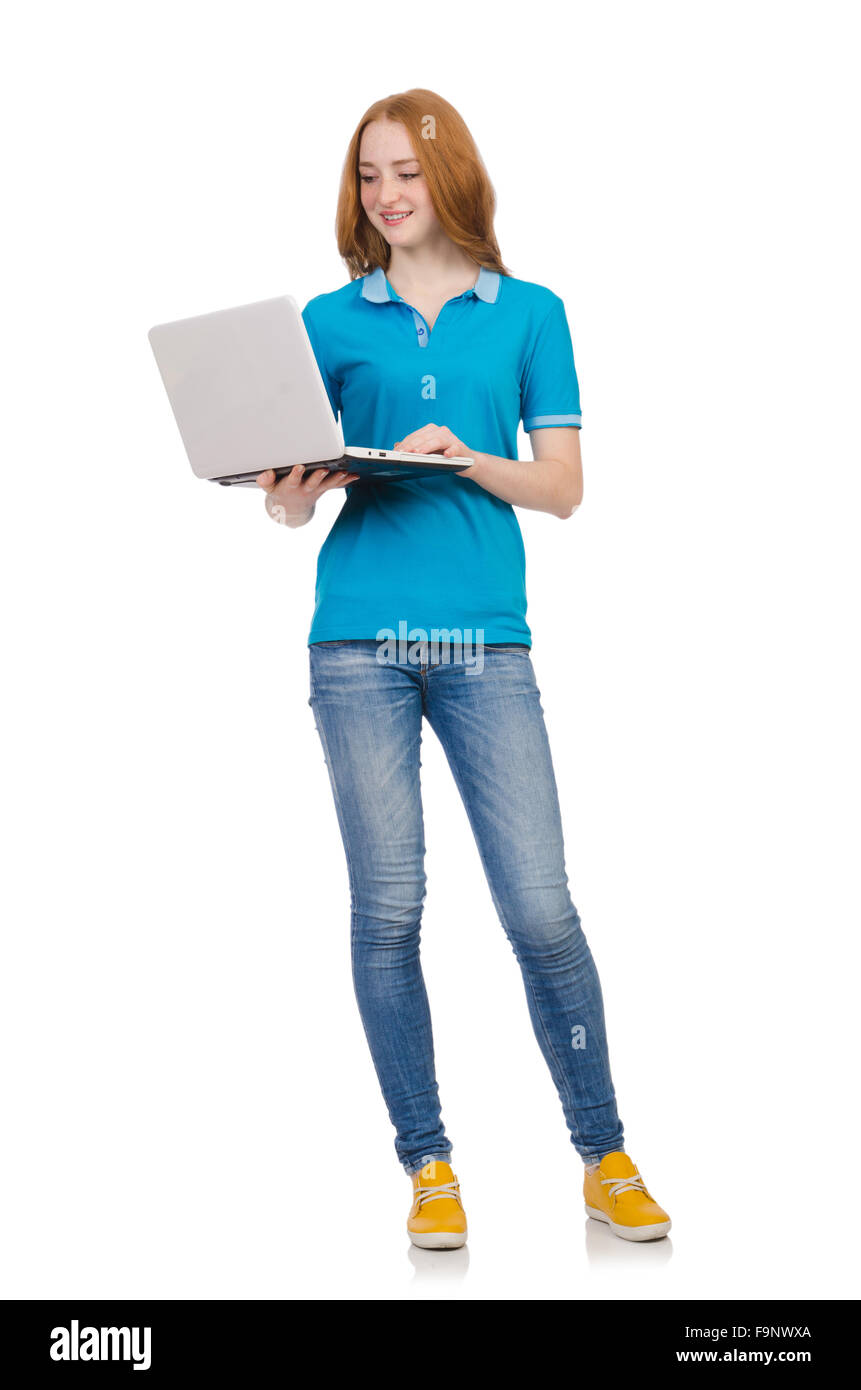 Student with laptop isolated on white Stock Photo - Alamy