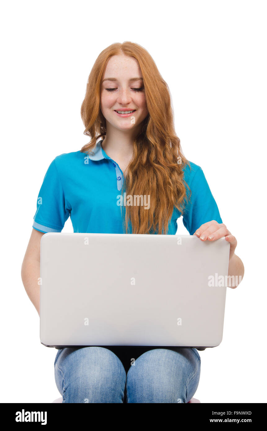 Student with laptop isolated on white Stock Photo - Alamy