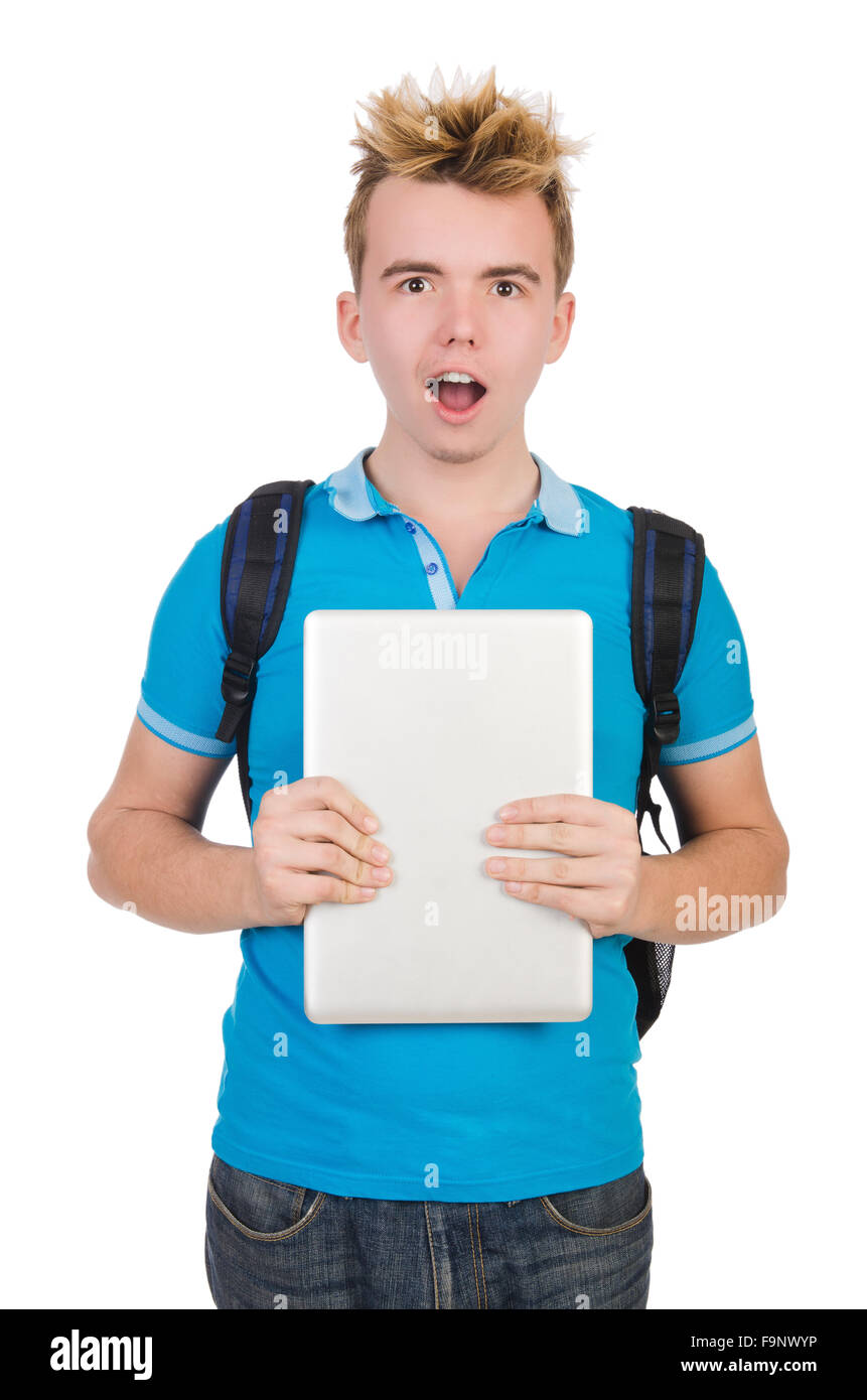 Student with laptop isolated on white Stock Photo - Alamy