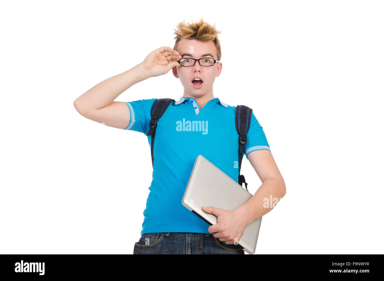 Student with laptop isolated on white Stock Photo - Alamy