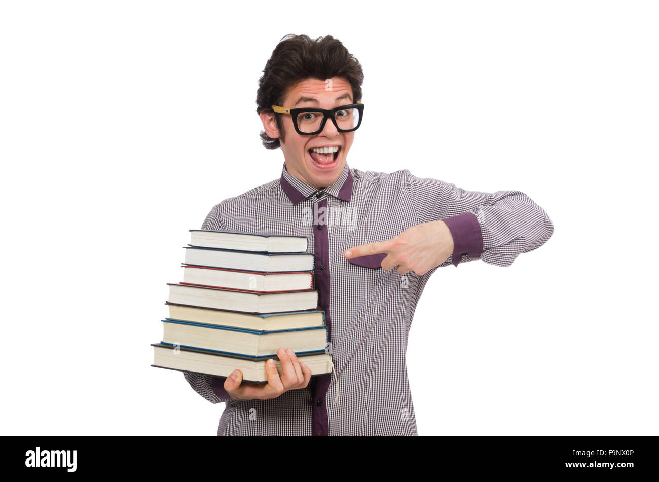 Student with books isolated on white Stock Photo - Alamy
