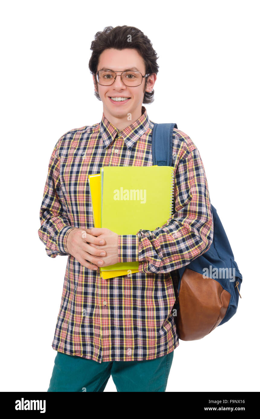 Student with books isolated on white Stock Photo - Alamy
