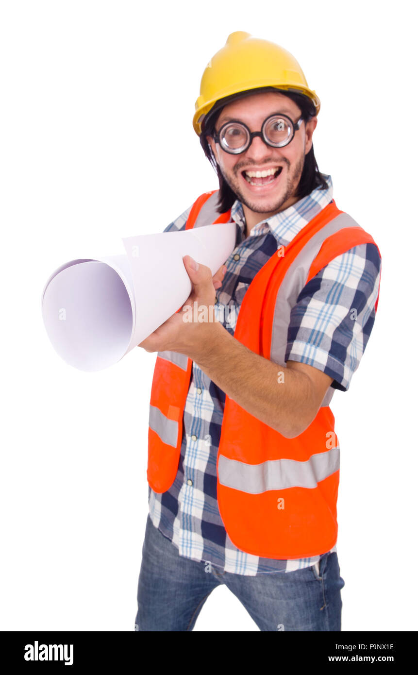 Funny engineer isolated on the white white Stock Photo - Alamy
