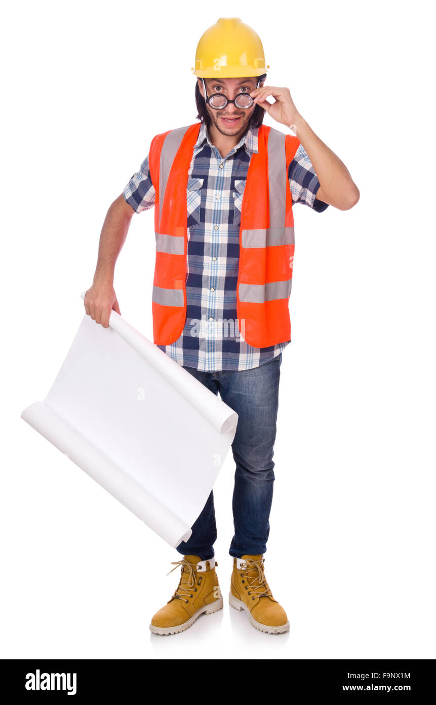 Funny engineer isolated on the white white Stock Photo - Alamy