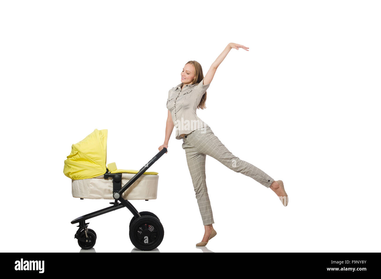 Woman with pram isolated on white Stock Photo - Alamy