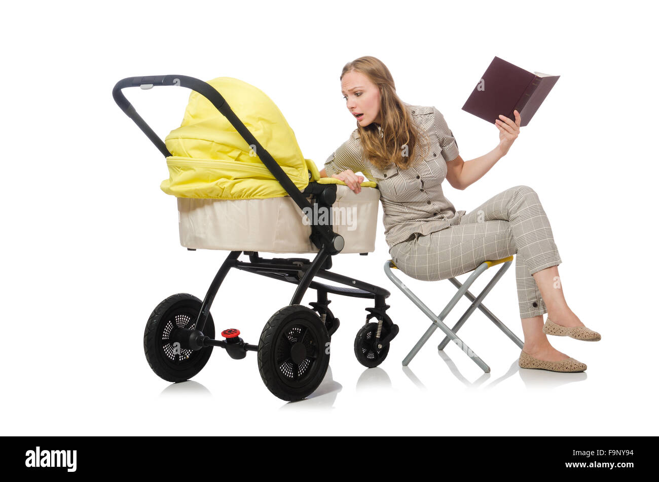 Woman with pram isolated on white Stock Photo - Alamy