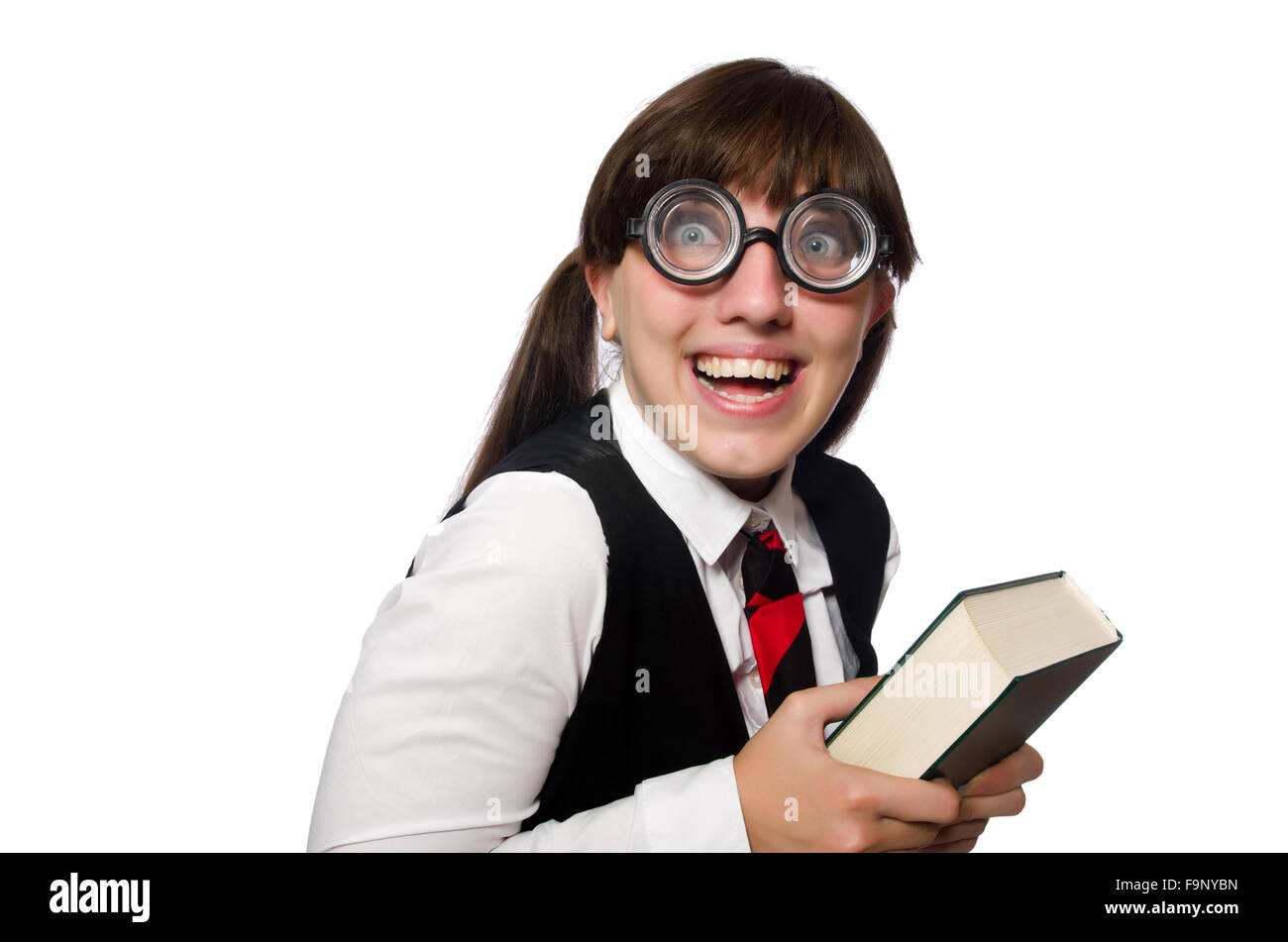 Funny nerd student isolated on white Stock Photo - Alamy