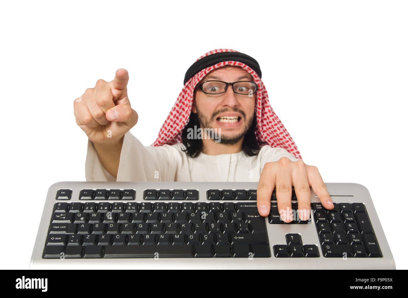 Arab businessman with computer on white Stock Photo - Alamy