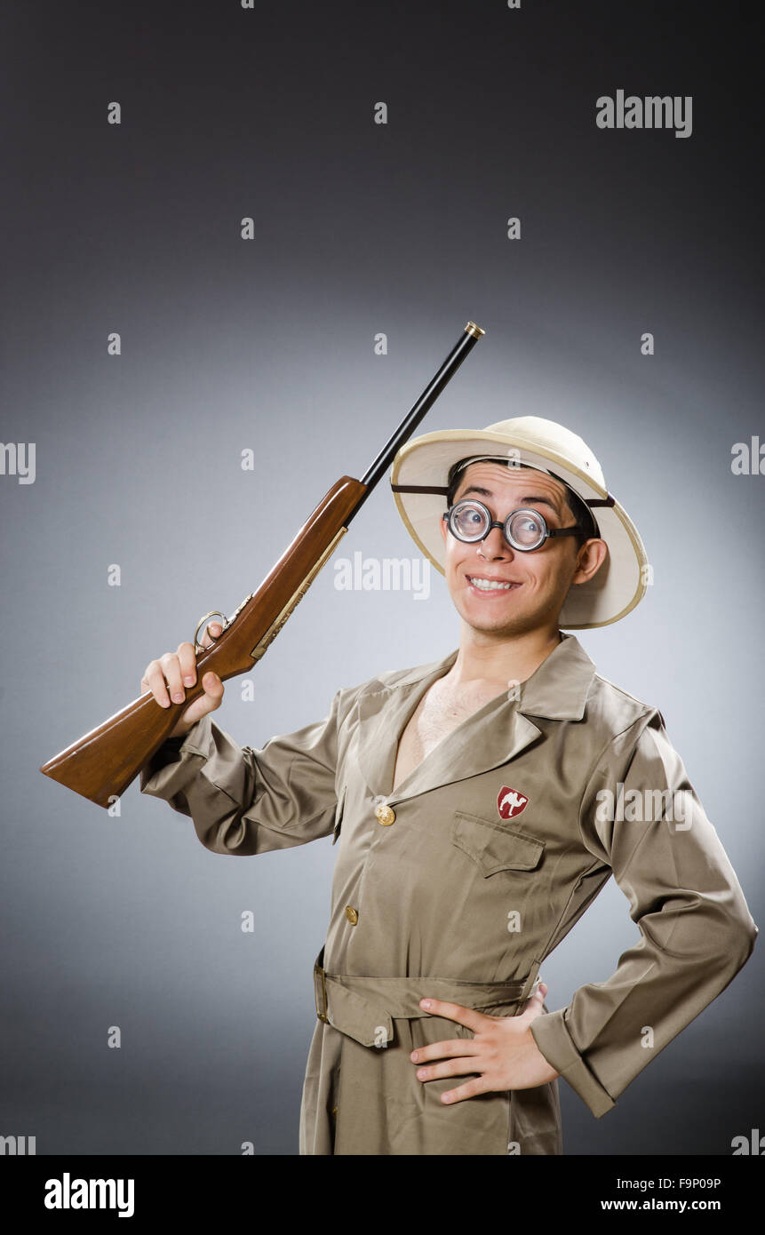 Funny hunter in hunting concept Stock Photo - Alamy