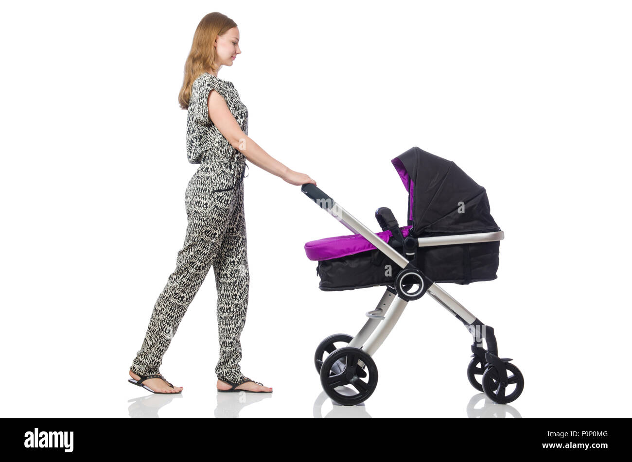 Happy mom with her baby in pram Stock Photo - Alamy