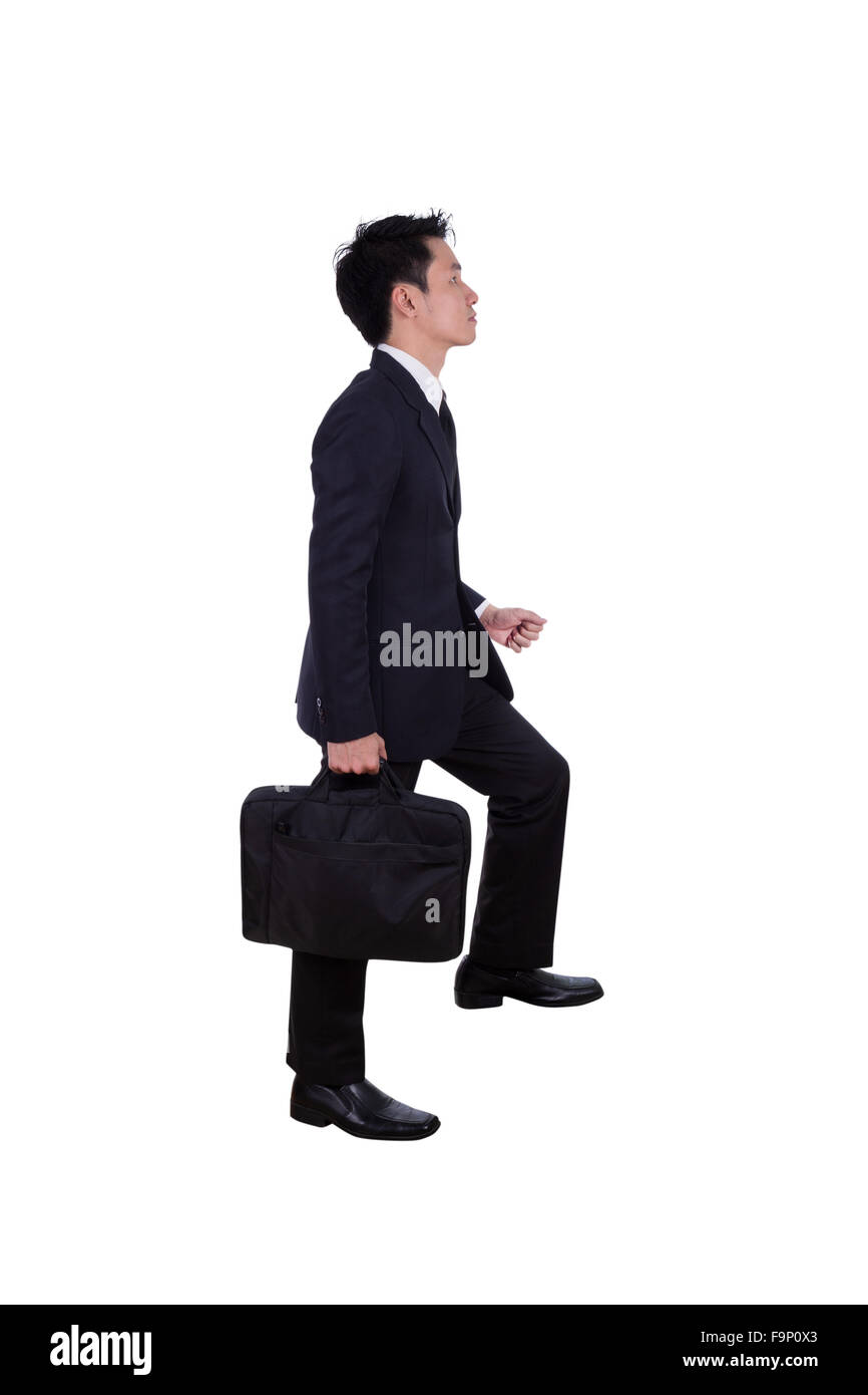 Side view of man in suit stepping up isolated on white background Stock ...
