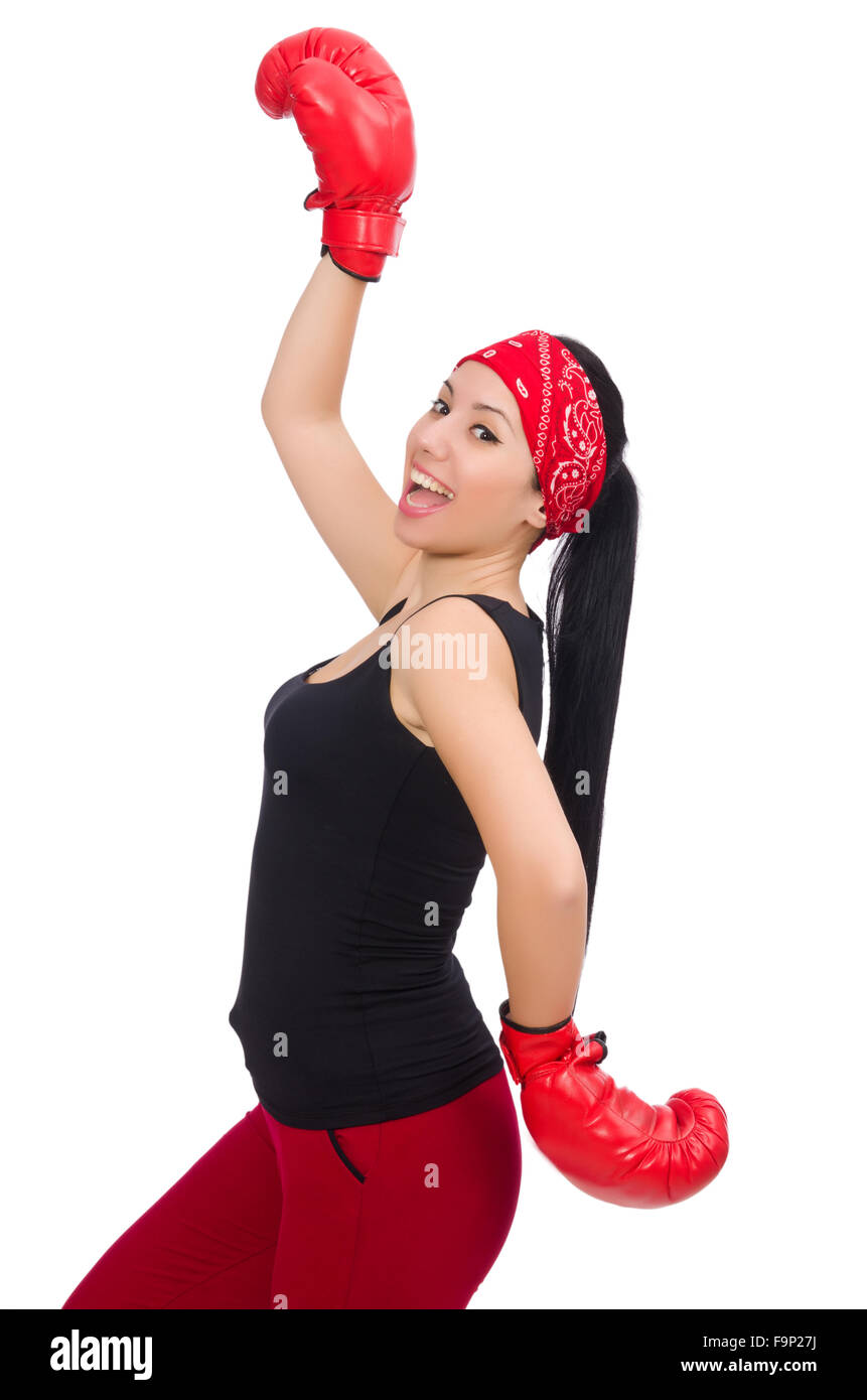 Woman boxer isolated on the white Stock Photo - Alamy