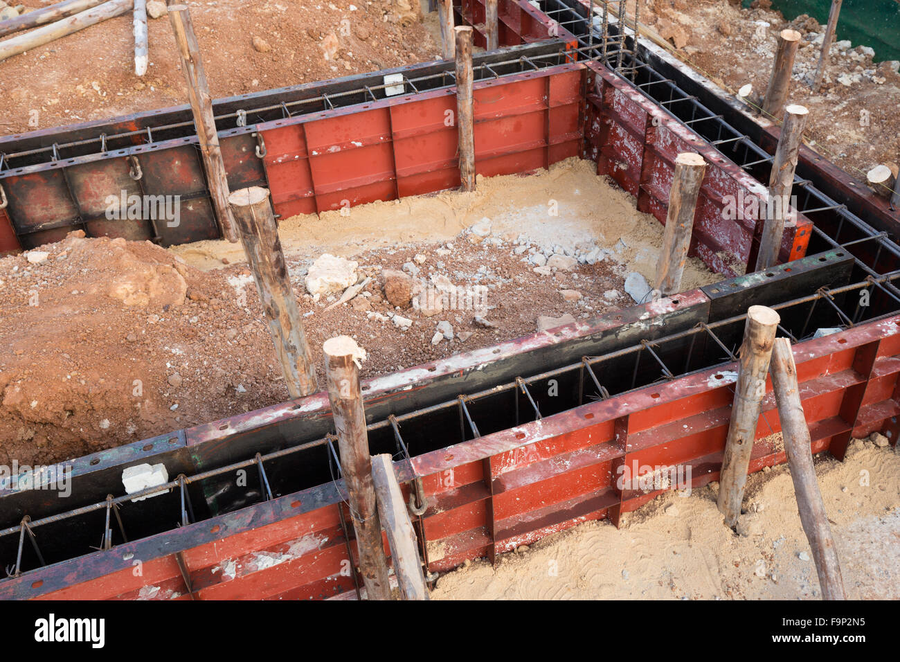concrete beam mold for house construction at construction site Stock ...