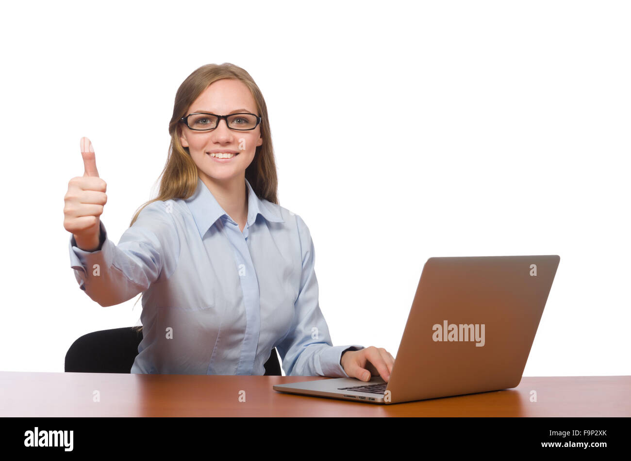 Office employee with laptop isolated on white Stock Photo - Alamy