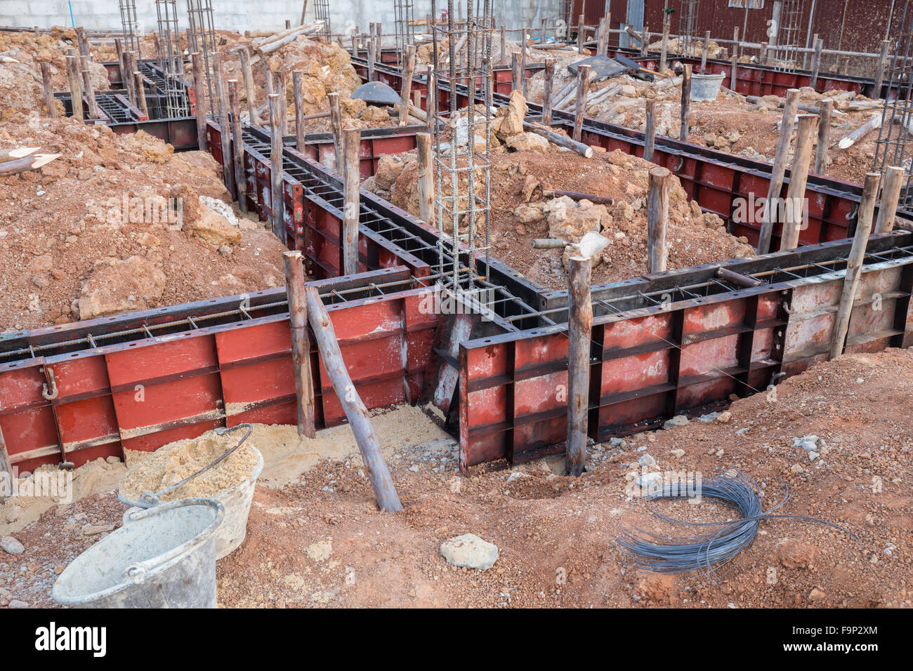 concrete beam mold for house construction at construction site Stock ...