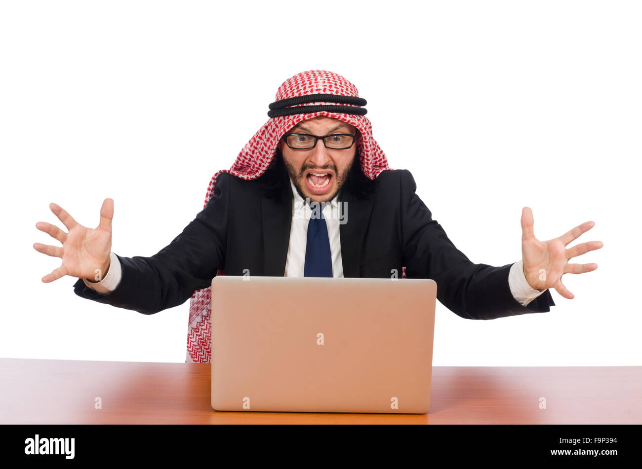 Arab businessman with computer on white Stock Photo - Alamy