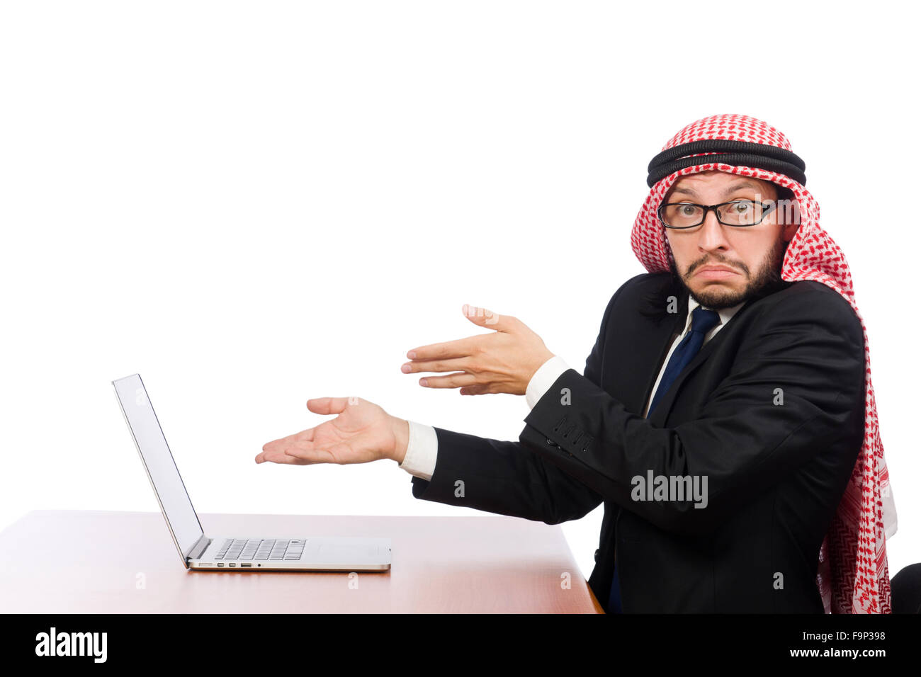 Arab businessman with computer on white Stock Photo - Alamy