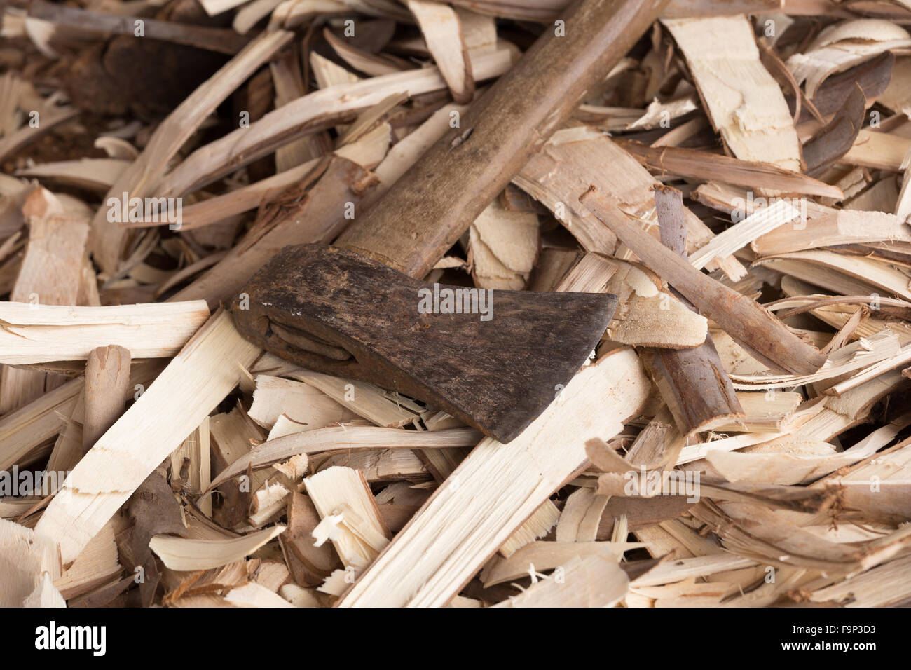 Old heavy axe tool with wood scrap Stock Photo - Alamy