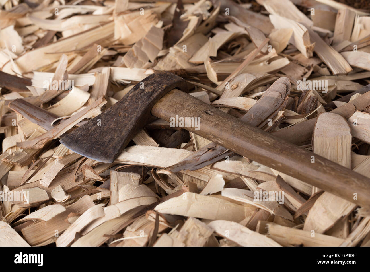 Old heavy axe tool with wood scrap Stock Photo - Alamy