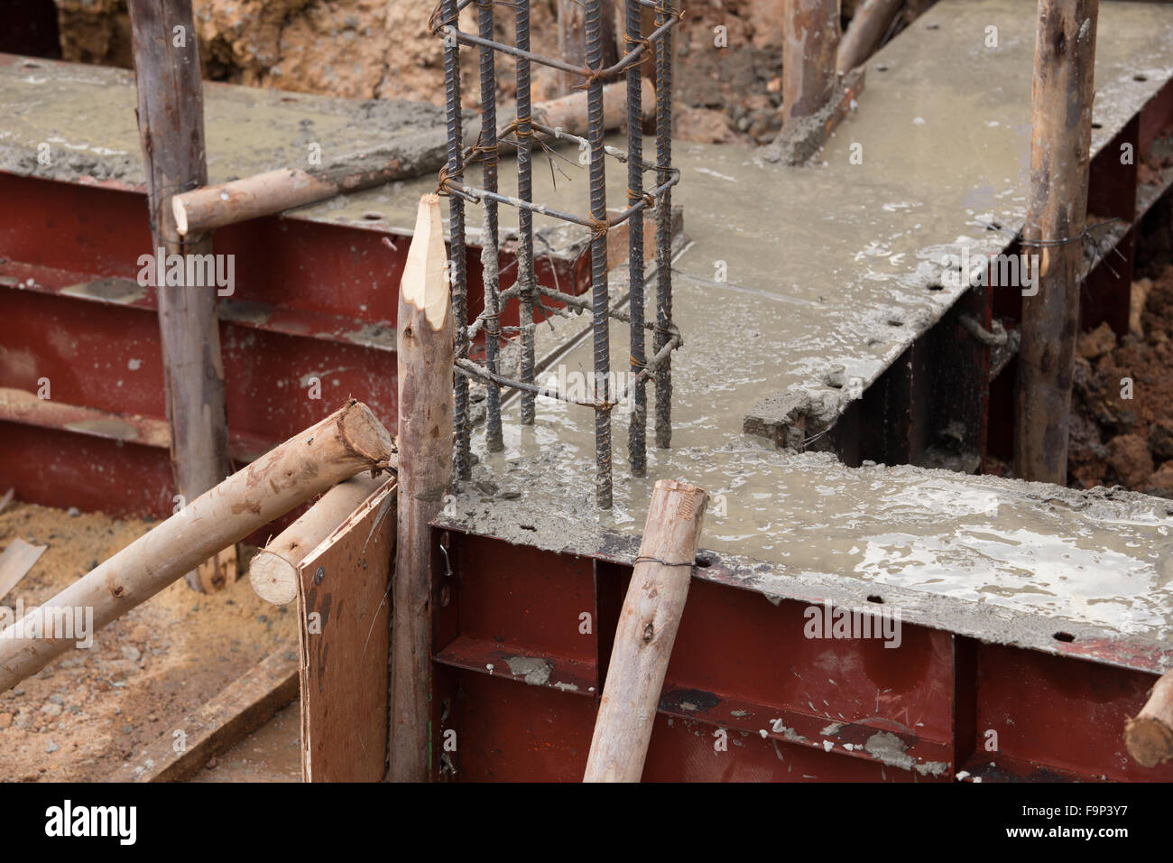 pillar and beam being constructed at the construction site Stock Photo ...
